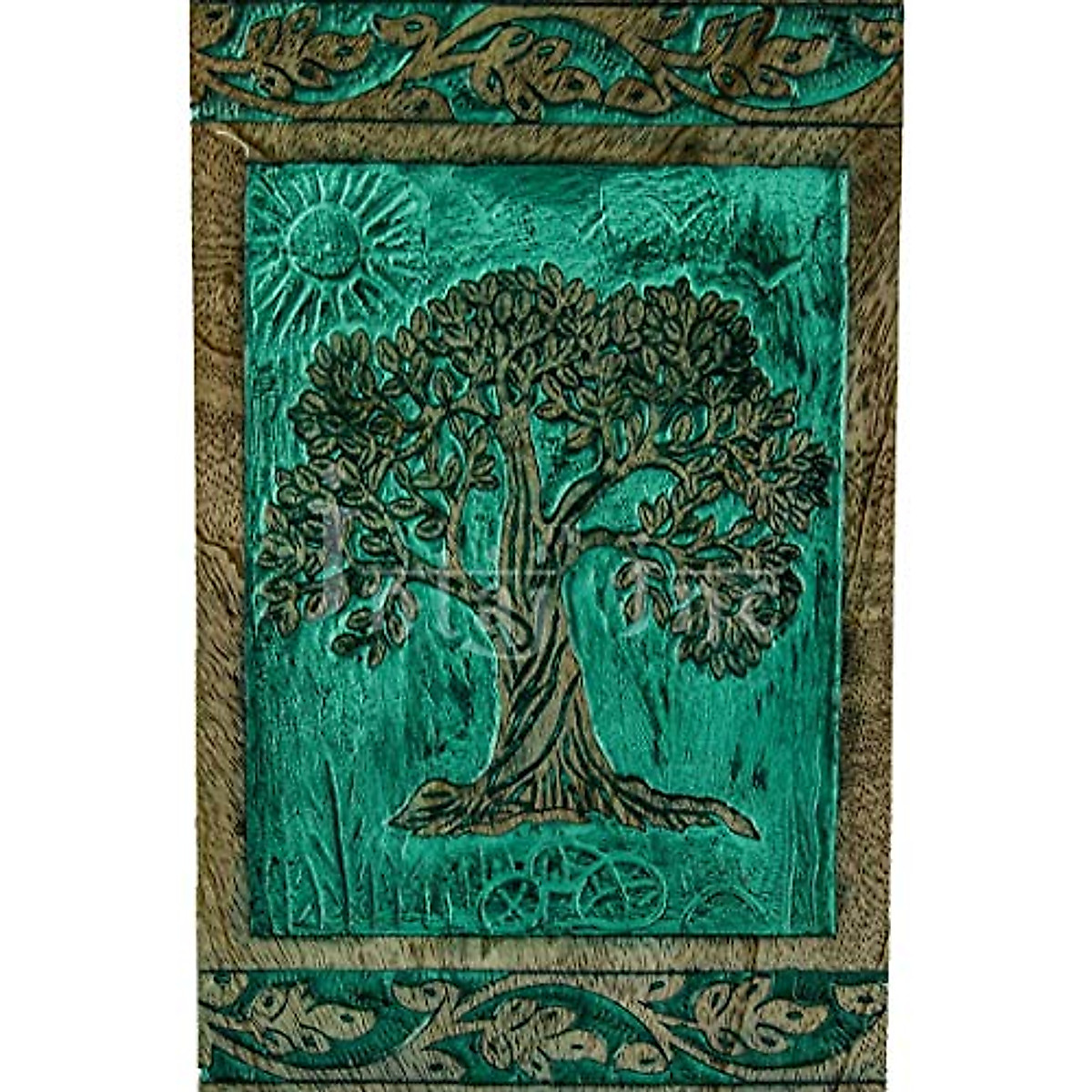 INTAJ Cremation Urn for Human Ashes - Wooden Urn Box for Ashes Handcrafted - Tree of Life Memorial Urn Funeral Cremation Urns (L(11.25x6.25) 250Cu, Teal Green)