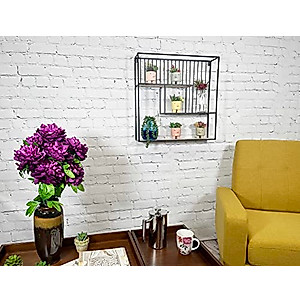 Admired By Nature Modern White Oak Wood Rectangular Mounted Metal Hanging Storage Floating Shelves, Black, ABN5E161-NTRL Wall Shelf