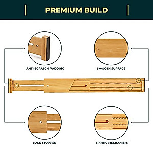 OBADUN Kitchen Drawer Dividers Adjustable Bamboo Dividers For Kitchen Drawers Expandable Utensil Drawer Organizer Drawer Separators Wooden Drawer Dividers 17-22 Inches Pack 4 Expandable Organizer