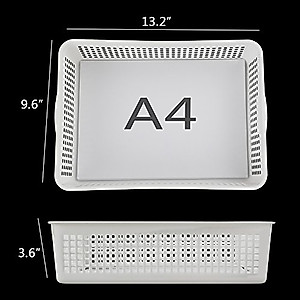 Lesbin Plastic Storage Trays Baskets/Organizing Baskets, 13.2 Inches x 9.6 Inches x 3.6 Inches, Set of 6 (White)