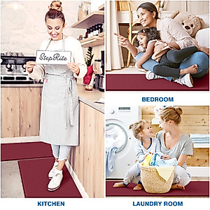 StepRite Kitchen Mats, 2PCS Kitchen Rugs, Cushioned Anti Fatigue Kitchen Mats for Floor, Non-Slip Standing Desk Mat, Waterproof Kitchen Rug Set for Kitchen, Floor, Office,17.3"×30"+17.3"×47", Red