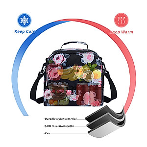 MOV COMPRA Movcompra Lunch Bag Women Flower Insulated Lunch Box for Work Double Deck Lunch Bag for Women