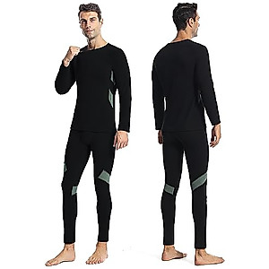 Runhit Thermal Underwear for Men Base Layer Cold Weather Mens Long John Winter Pants and Shirts Thermal Set Medium Black