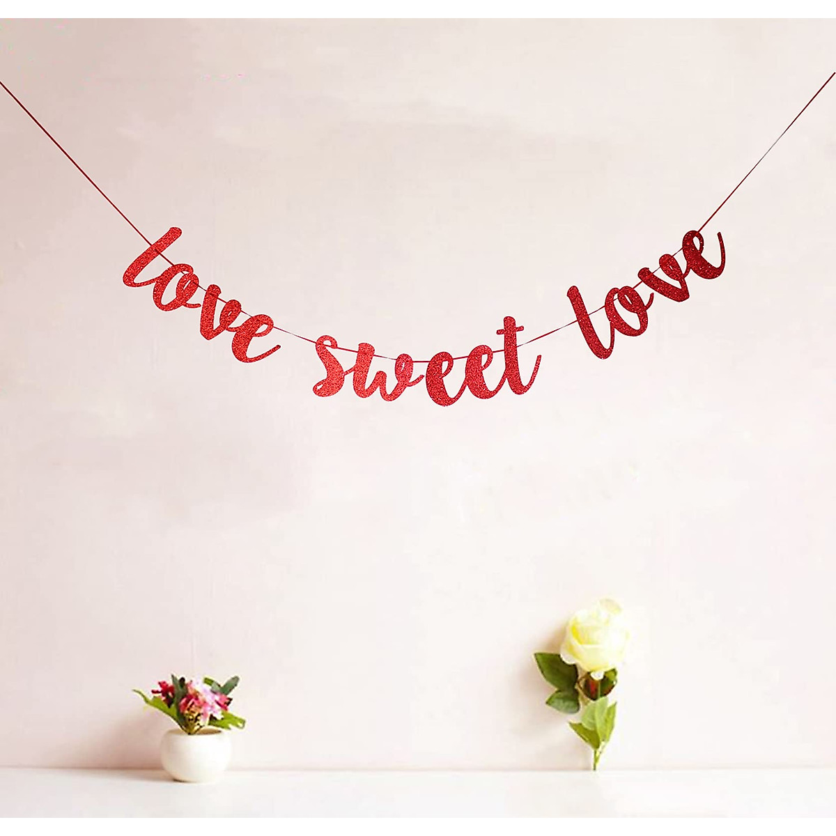 Starsgarden Glitter Red Love Sweet Love Banner Hanging Garland -Perfect Decoration for Bridal Shower, Engagement, Bachelorette, Wedding Party(Red Sweet Love)