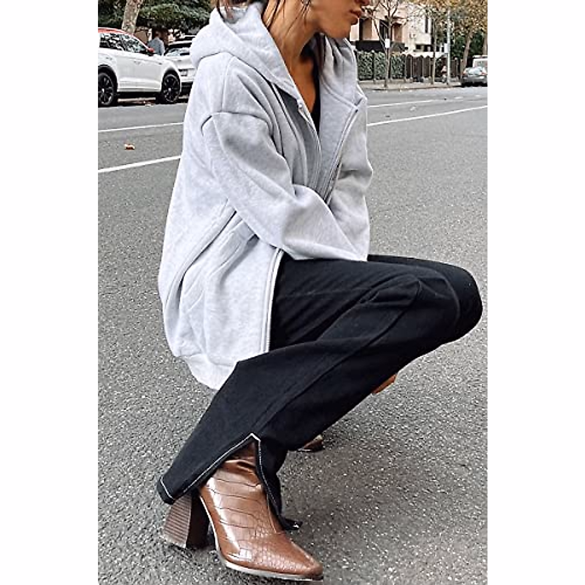 EFAN Women's Fall 2023 Fashion Winter Clothes Outfits Tops Y2k Cute Teen Girl Sweatshirts Casual Long Sleeve Shirts Zip Up Hoodie Sport Yoga Trendy Clothing Cardigan Grey