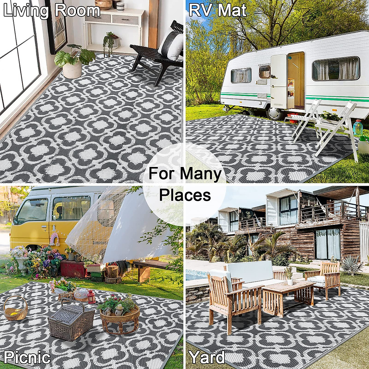 HEBE Outdoor Rug 4'x6'Waterproof Patio Mat Clearance Reversible Door Mats Plastic Straw Camp RV Tent Carpet Floral Area Rug for Camping,Backyard,Deck,Picnic,Beach,Trailer
