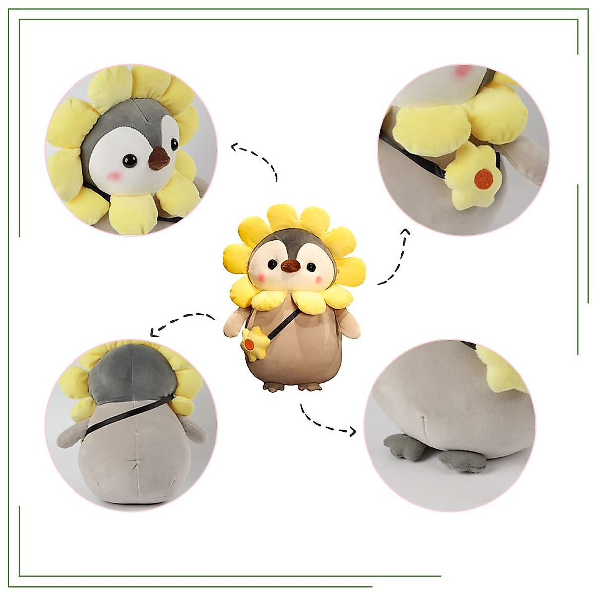 Seyomi Cute Penguin Flower Plush Stuffed Animal Penguin Plushies with Yellow Flower Outfit Gifts, 9.8 inches