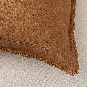 ATLINIA Linen Decorative Throw Pillow Cover 20'' x 20'' Fringed Throw Pillow Cover Pillow Cases Accent Pillows for Bed Brown Pillow Cover