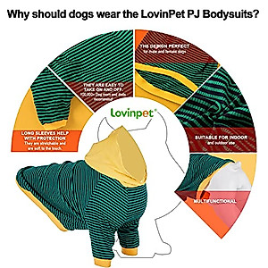 LovinPet Large Dog Onesie,Cotton Green Stripe Dog Shirt, 2-Leg Style Dog Pajamas, Large Breed Dog Jammies, Pet PJ's/Large
