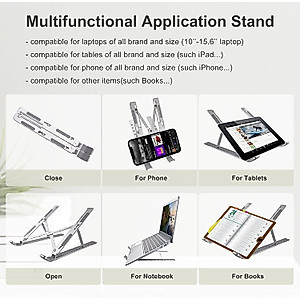 SGIN Laptop Stand for Desk,Adjustable Portable Aluminum Laptop Holder, Cooling Notebook Stand Compatible with More 10-15.6” Laptops(Silver)