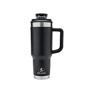 HydrationHub USA Pelican Porter™ Dual - 40 oz. Dual Lid, Recycled Double Wall Stainless Steel Travel Tumbler, Jet Black