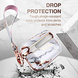 SURITCH Compatible with AirPods Pro Case, [Front LED Visible] Cute Marble Full Body Protection Slim Shockproof Rugged Protective Case Cover with Lanyard for AirPods Pro (White Marble)