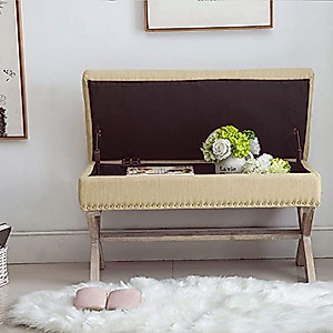 chairus Fabric Upholstered Storage Entryway Bench, 36 inch Bedroom Bench Seat with X-Shaped Wood Legs for Living Room, Foyer or Hallway - Beige