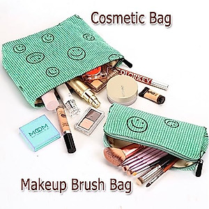 SANYETS Makeup Bag, Cosmetic Bags for Women, Travel Makeup Bag, Green Small Make Up Brush Pouch with Zipper, Corduroy Cute Cosmetic Toiletry Bag, Travel Essentials Aesthetic Preppy Stuff