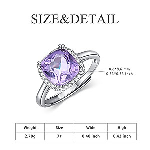 VONALA Amethyst Ring 925 Sterling Silver Amethyst Rings for Women Adjustable Purple Rings Amethyst Jewelry Gift for Women Birthday Size 6-8