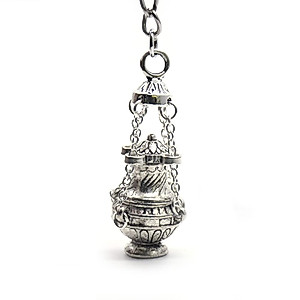 Censer Incense Burner Key Ring Accessory, Silver Tone Christian Faith Keychain Religious Gift Zinc Alloy Censer Key Ring for Bag Keychain Keyring Decoration, 4.52 Inches