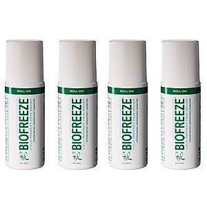 Biofreeze Pain Relief Roll-On, 3 oz. Colorless Roll-On, Fast Acting, Long Lasting, & Powerful Topical Pain Reliever, Pack of 4