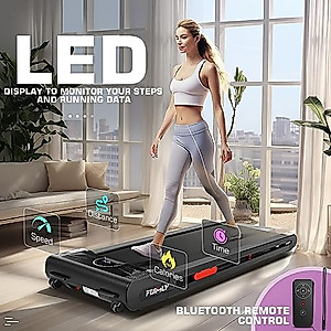 FUNMILY Under Desk Treadmill 2 in 1 Walking Pad Treadmill, 2.5HP Treadmills for Home 300lbs Weight Capacity, App & Bluetooth Remote Control Running Machine with Shock Absorption System & LED Display