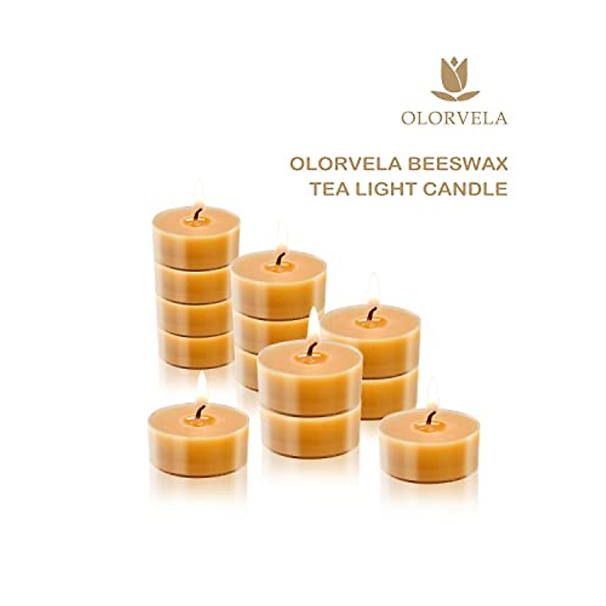 olorvela Beeswax Candles 12Pack Tealight Candles Handmade of Pure Beeswax, 4 Hour Burn Time, Clear Cup Beeswax Tea Lights