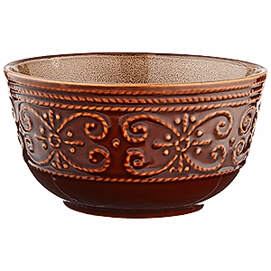 Elama Round Decorated Stoneware Scallop Embossed Dinnerware Dish Set, 16 Piece, Salia