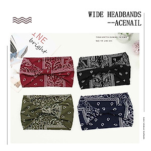 Acenail Wide Headbands Women Knotted Turban Headband Elastic Non Slip Hairbands Floral Workout Headbands Yoga Cotton Hair Scarfs Boho Head Wraps Fashion Hair Accessories for Women 4Pcs(Bohemian)