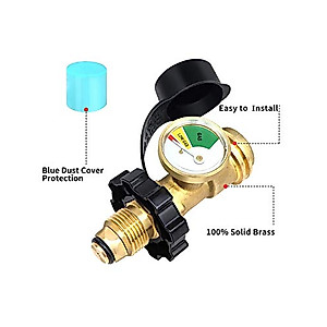 REFFU POL Propane Tank Adapter with Gauge Converts POL LP Tank Service Valve to QCC1 / Type 1, Old to New Connection Type, Propane Tank Gauge for BBQ Gas Grill, Propane Cylinder,RV Camper,Heater