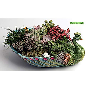 Succulents Planter Plants Pot Handmade 9.4 Inch Peacock Pot Resin Base Large Flowers Pot/Succulent Cactus pots/Container/with Hole for Home Garden Office Desktop Decoration Idea