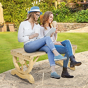 Outsunny 2-Person Wooden Garden Bench, Outdoor Wagon Wheel Porch Bench for Backyard Garden, Support 550 LBS, Rustic Country Style Patio Furniture, Brown