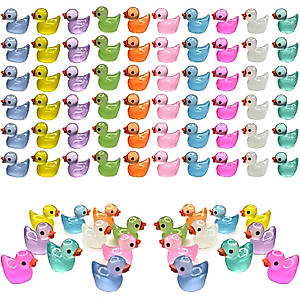 Cidinge 60 Pcs Mini Resin Ducks Luminous Tiny Ducks Miniature Duck Glow in The Dark for DIY Garden Dollhouse Duck Accessories Micro Landscape Aquarium Party Decor