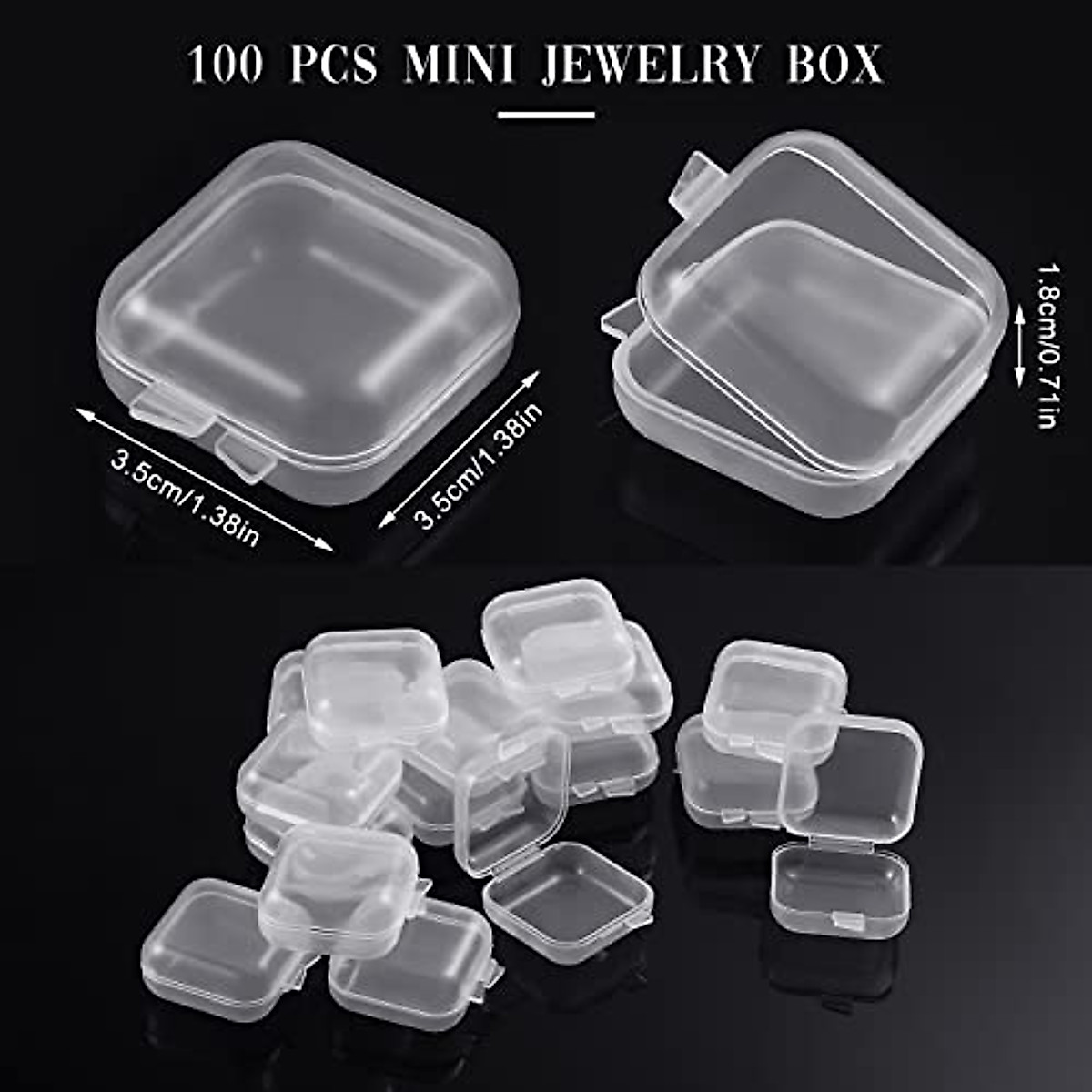 100 Pack Mini Clear Jewelry Box Earring Organizers with Hinged Lid Small Plastic Storage Box for Earrings Chains