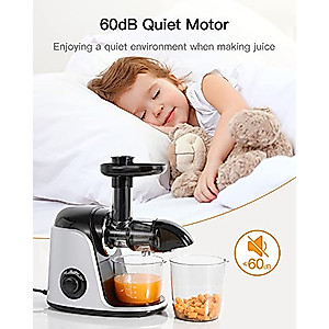 Juicer Machine, Slow Masticating Juicer with 2 Speed Modes & Reverse Function, Easy to Clean Juicer BPA-Free Cold Press Juicer with Quiet Motor, Includes Cleaning Brush & Recipes for Vegetables and Fruits