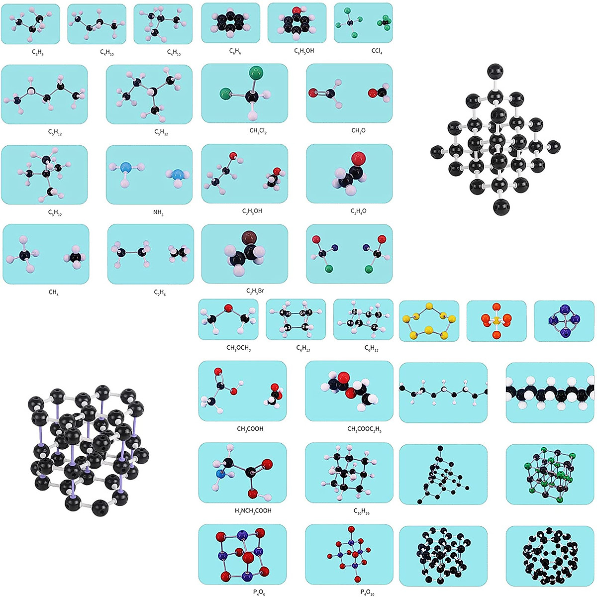 YCWF Molecular Model Kit,974 Pcs Molecular and Atomic Model Kit for Organic and Inorganic Chemistry Learning,Chemistry Structure Kit with Atoms,Bonds & Orbitals for Teacher, Student