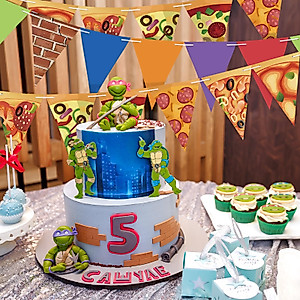 FuWeave 5 Pcs Turtle Party Banners Pizza Birthday Party Decorations Turtle Paper Banner Turtle Garland Pizza Pennant Flags Green Turtle Triangular Flag for Turtle Birthday Party Supplies
