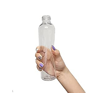 ljdeals 8 oz Clear Plastic Empty Bottles with Black Disc Top Caps, Refillable Containers for Shampoo, Lotions, Cream and More Pack of 6, BPA Free, Made in USA