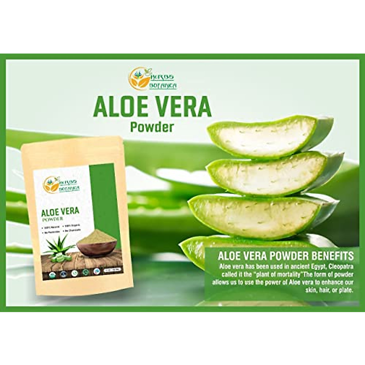 Herbs Botanica Aloe Vera Powder Organic for Hair Growth, Skincare, Haircare Organic, Moisturizing, and Soothing Aloe Barbadensis Vegan NO GMO 5.3oz /150g
