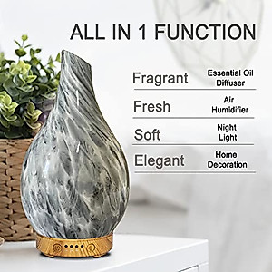Glass Essential Oil Diffuser, 100ML Cool Mist Humidifier Aromatherapy Diffuser for Essential Oils 7 Colors Night Light Timer Ultrasonic Aroma Diffuser Auto-Off Protection for Home (Grey Shell)
