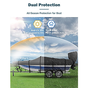 Umbrauto Boat Cover with Motor Cover 600D Solution-Dyed Polyester Waterproof Trailerable Bass Boat Cover, 14-16ft Heavy Duty Boat Covers Fits V-Hull Tri-Hull Fishing Runabout Bass Boats