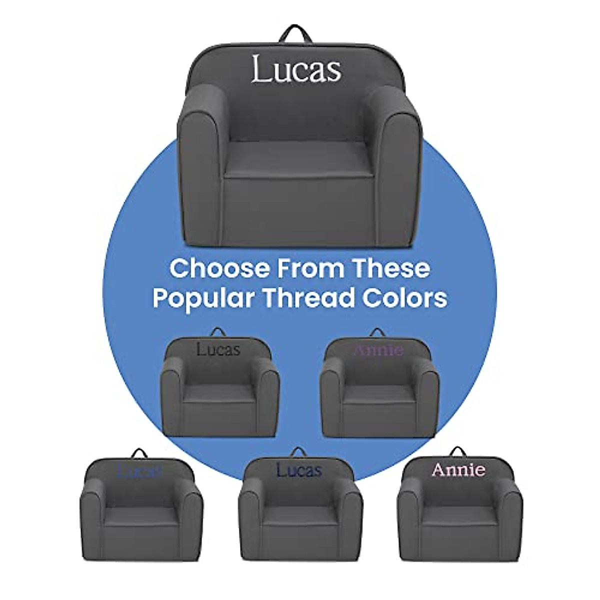 Delta Children Cozee Chair for Kids - 1 Seater Foam Toddler Couch can be Personalized with Name, Has Removable Cover for Easy Machine Washing (25x18x20.5 Inches, Dark Grey)