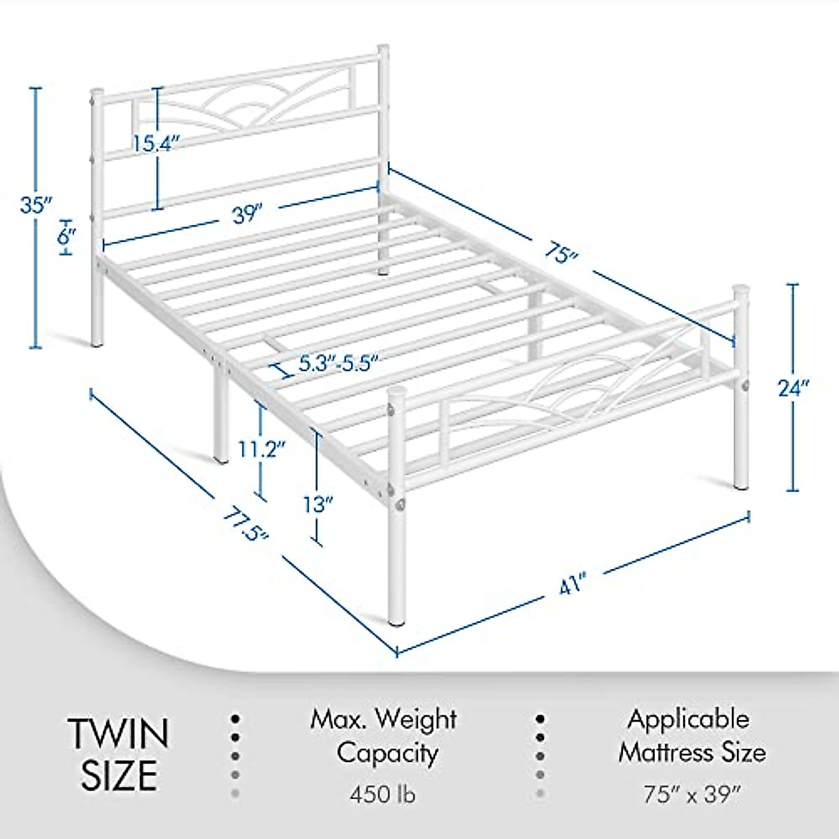 Yaheetech Twin Size Bed Frame Metal Platform Bed Mattress Foundation with Cloud-Inspired Design Headboard/Footboard/Ample Under Bed Storage/No Box Spring Needed/Twin Size White