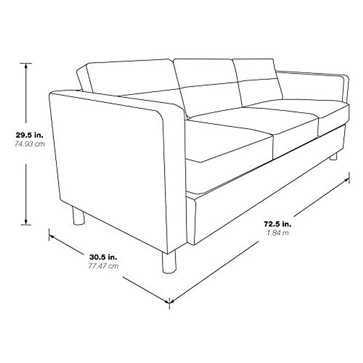 Office Star Pacific Sofa with Padded Box Spring Seats and Silver Finish Legs, Dillon Blue Faux Leather