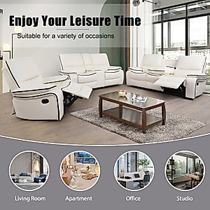 GEBADOL Manual Recliner Sofa Set, Bonded Leather Sofa with Reclining Seaters, Reclining Couch Set with Storage Console and Cup Holders for Living Room/Bedroom/Office/Apartment, Creamy-White