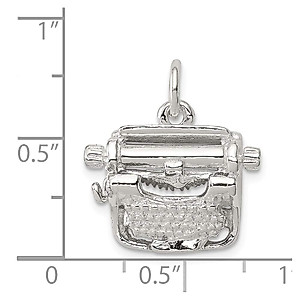 Solid 925 Sterling Silver Typewriter Charm Pendant - 16mm x 18mm