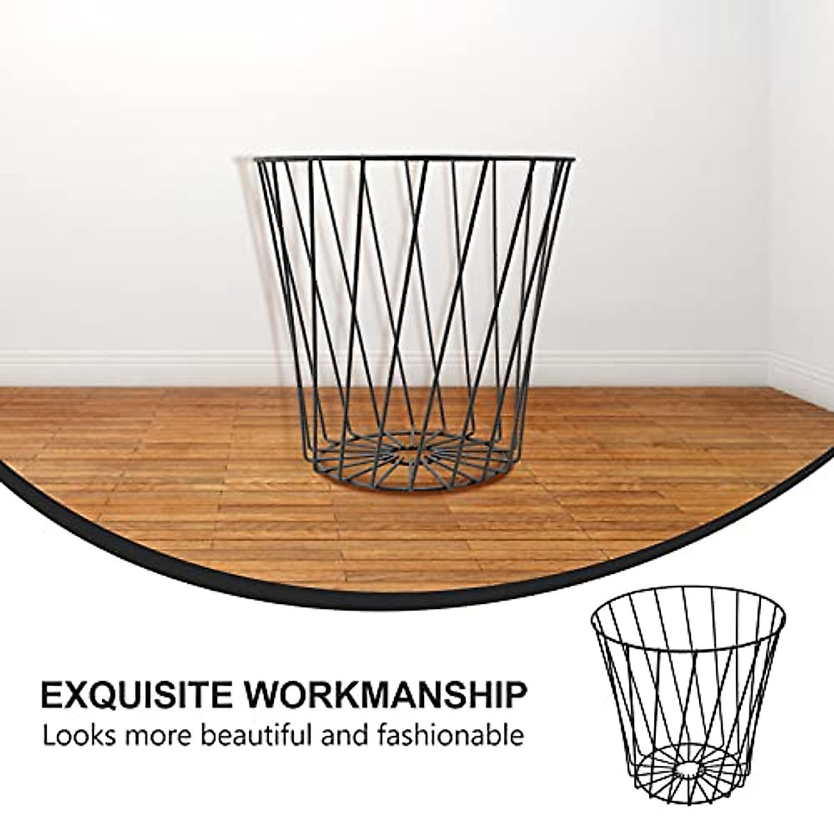 Zerodeko Trash Garbage Can Wastebasket Rustic Metal Wire Hollow Litter Rubbish Container Bin for Bathroom Bedroom Kitchen Home Office Black