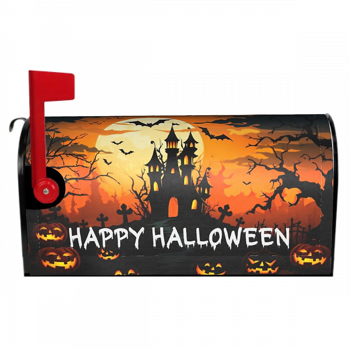 Brunt Halloween Starry Night Haunted House Pumpkin Magnetic Mailbox Covers - Large Orange Post Letter Box Covers - Garden Yard Home Decor for Outside - 21" x18"