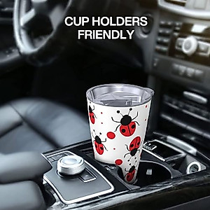 Tangopi Red Ladybug Pattern 20 oz Tumbler with Lid and Straw Insulated Travel Coffee Mug Reusable Spill Proof Coffee Cups Stainless Steel Water Bottle for Hot and Cold Drinks