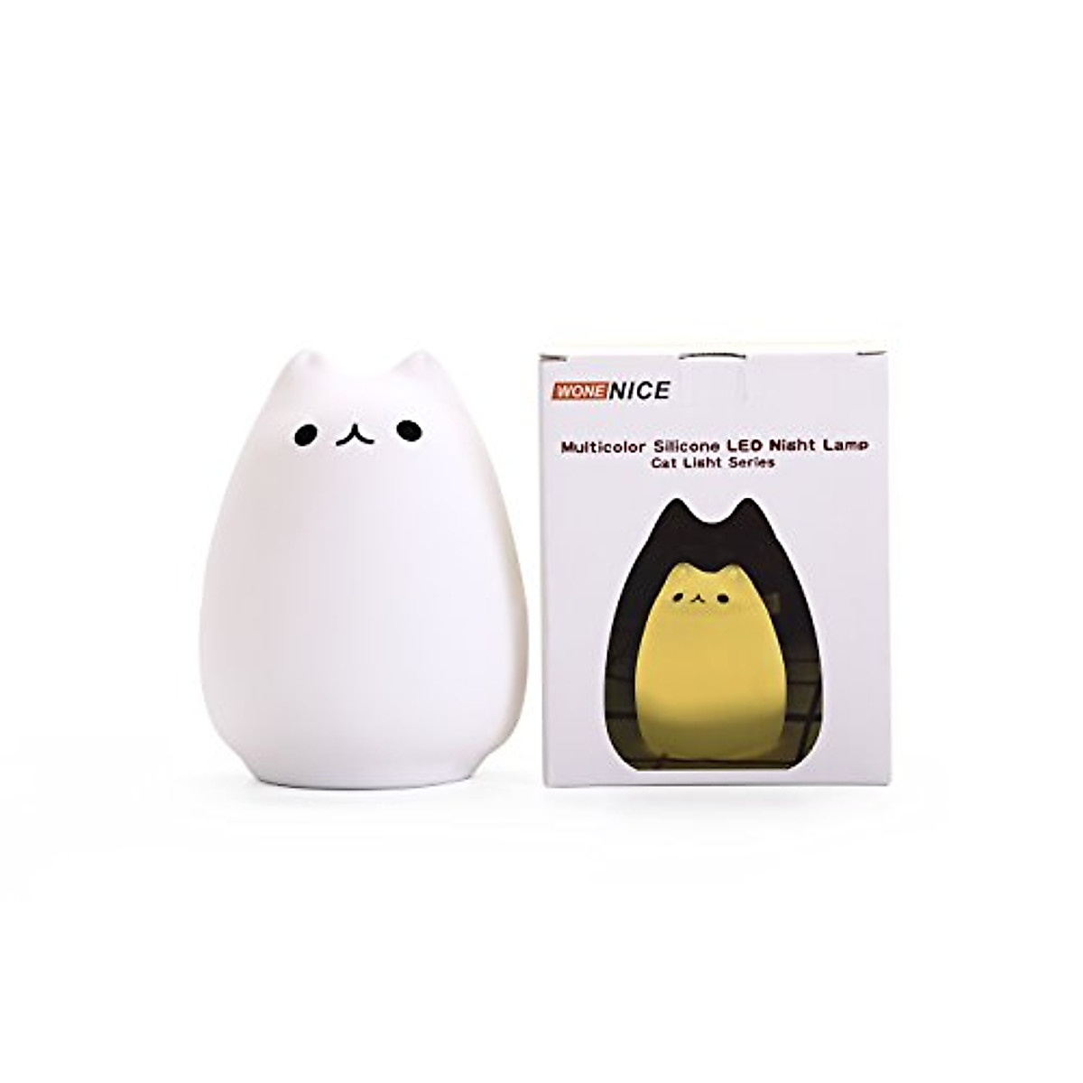 WoneNice Portable Cute Kitty Silicone Night Lamp,USB Rechargeable Children Night Light with Warm White & 7-Color Breathing Modes, Touch Sensor Control, Gift for Women Teen Girls Kids Toddler Baby