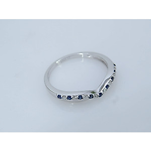 Dazzlingrock Collection Round Blue Sapphire & White Diamond Anniversary Wedding Contour Guard Band in 14K White Gold, Size 7