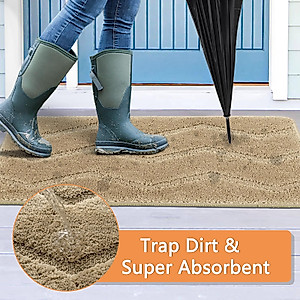 CHICHIC Dirt Trapping Indoors Door Mat 24" x 36", Entry Rugs, Non-Slip Entrance Rugs, Machines Washable Floor Mats, Dog Door Mat, Super Absorbent Mat for Front & Back Door, Shoes Scraper, Khaki