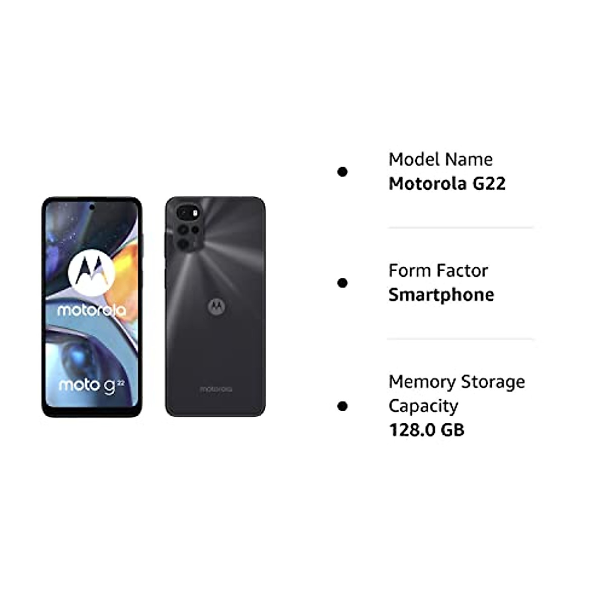Motorola G22 (XT2231) Dual SIM, 128GB + 4GB, Factory Unlocked GSM, International Version (Fast Car Charger Bundle) - No Warranty - (Black)