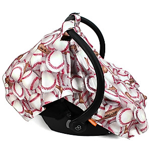 Dear Baby Gear Deluxe Reversible Car Seat Canopy, Custom Minky Print, Baseball Bat Glove